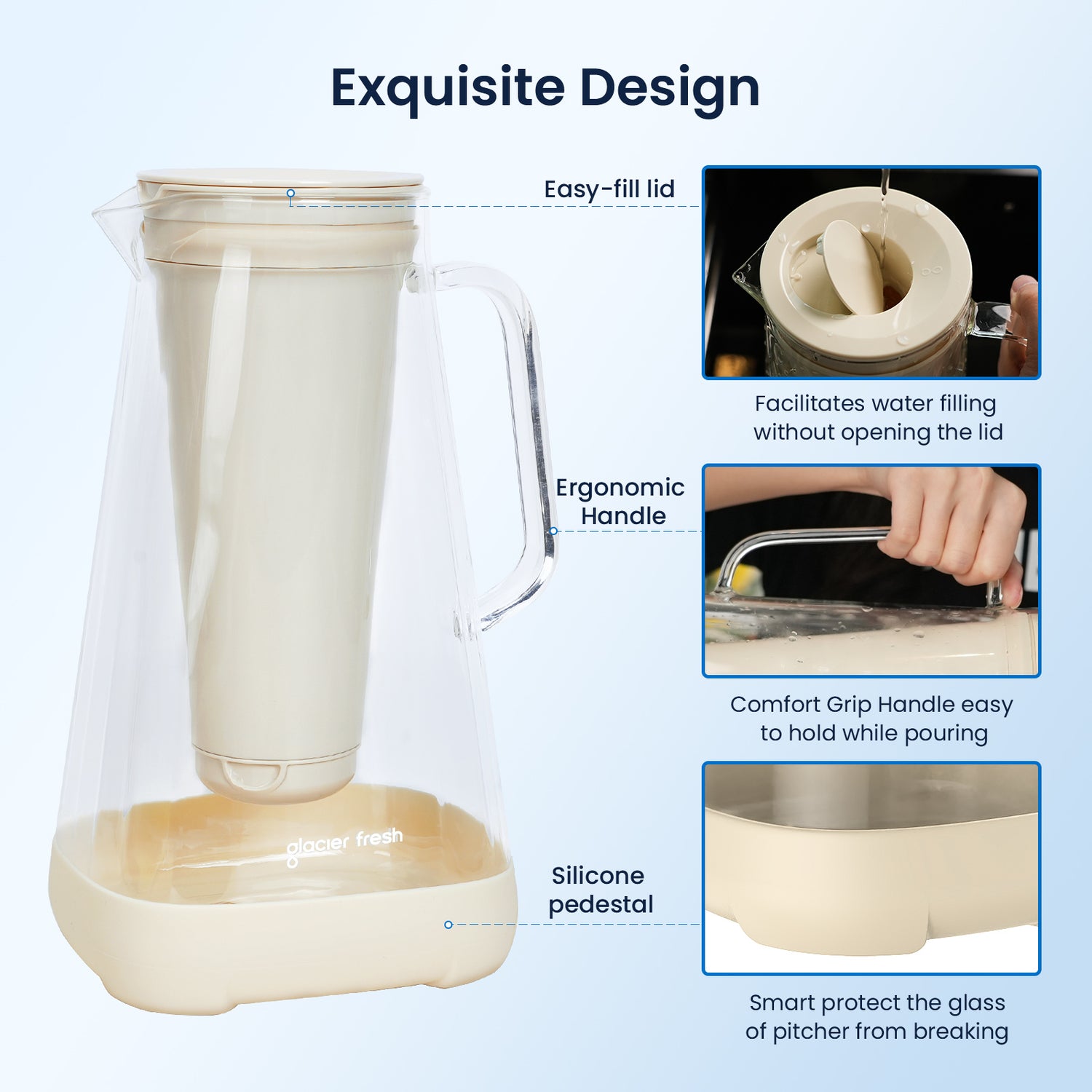 10 Cup Glass Water Filter Pitcher Purela P02 No Plastic Pitcher