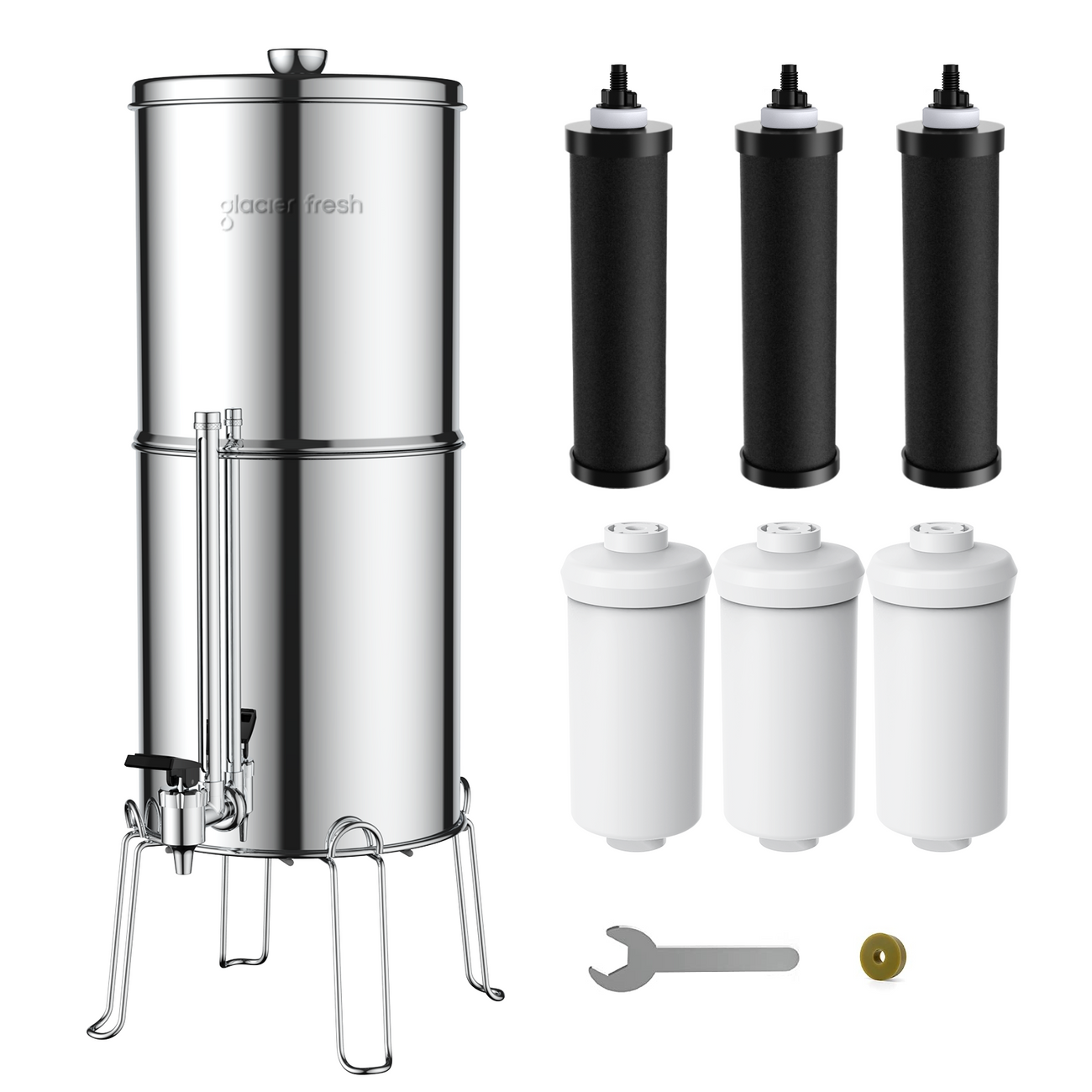Glacier Fresh Water Filter: Stainless-Steel, 6 Filters, Metal Spigot